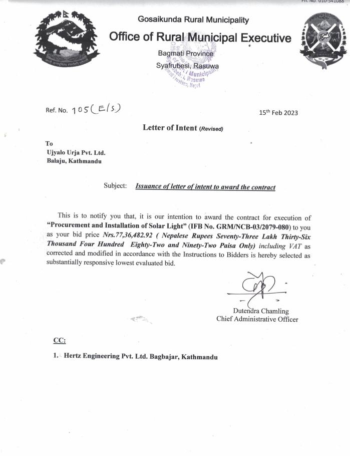 LOI for Procurement and Installation of Solar Light (Revised ...